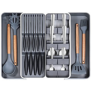 Kitchen Drawer Organizer, Silverware Flatware Organizer, Large Expandable Cutlery Organizer & Knife Drawer Organizer, Kitchen Utensil Drawer Organizer