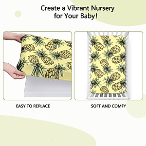 Pineapple Themed Fitted Crib Sheet,Standard Crib Mattress Fitted Sheet Soft and Breathable Bed Sheets-Baby Crib Sheets for Girl or Boy,28“ x52“,Pale Yellow Pale Green