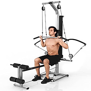 FITINDEX Home Gym Station 320lbs, Multifunctional Pulley Strength Machine with 63 Workouts, Rowing, Bench Press, Squat, Full Body Training Exercise Equipment for Women Men