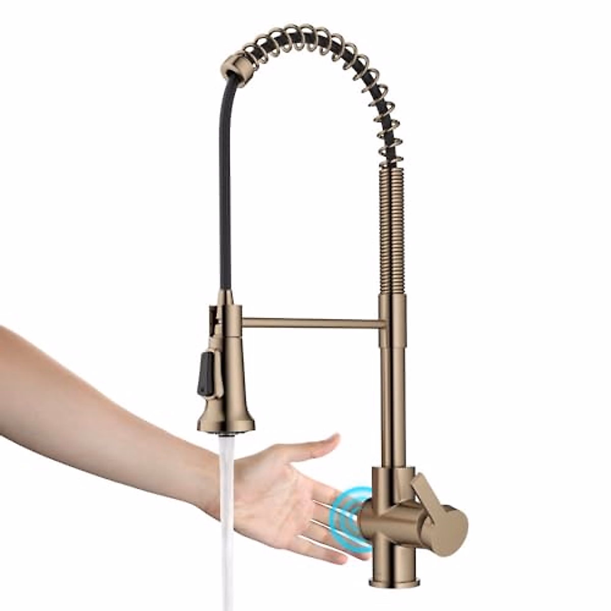 KRAUS Britt Touchless Sensor Commercial Pull-Down Single Handle Kitchen Faucet in Spot Free Antique Champagne Bronze, KSF-1691SFACB