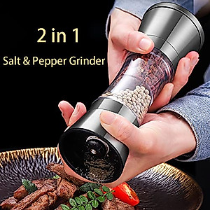 Salt and Pepper Grinder Set,2023 Newest 2 in 1 Salt and Pepper Shakers,Stainless Steel Shakers With Adjustable Coarse Mills,Pepper Shaker Spice Grinder Kitchen Chef Gift,Gift Ideal for Housewarming