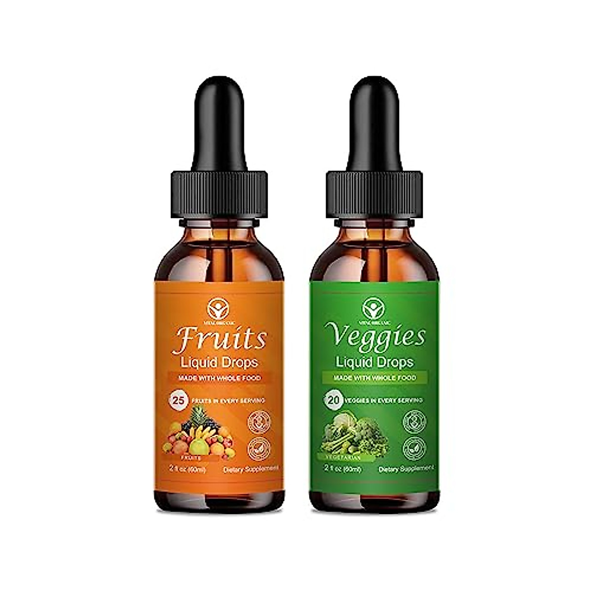 Fruits and Veggies Supplements - Liquid Drops - Made in USA, Balance of Organic Nature Fruit and Vegetables - Supports Energy Levels, Rich in Vitamin - Non GMO, Soy Free & Vegan (2Oz/60ml)