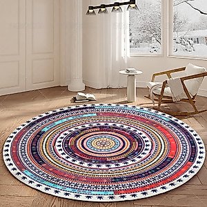 Round Washable Rug,4ft Washable Round Rug Round Entryway Rug Non-Slip Soft Washable Rug Round Circle Pile Rug for Dining Room Table(4'x4',Multicolor)