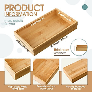 CHENGU 2 Pcs Bamboo Bathroom Trays Slip Resistant Vanity Tray for Bathroom Counter Countertop Small Napkin Holder Tray Bathroom Accessories Organizer 9.8 x 5.5 Inch