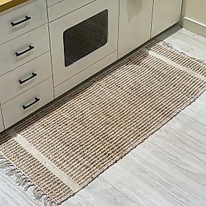 Chardin home Jute Rugs Collection- 2x5 Feet Jute Boucle Rug, Long, Boho, Rustic, Natural Jute/Sand Color, Hand Braided Runner Rug for Bedroom, Living Room, Kitchen and hallways