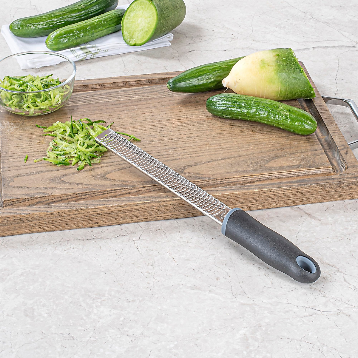 Restaurantware Met Lux 13 Inch Hand Grater 1 Zester Cheese Grater - With Handle For Zesting Lemons And Grating Cheese Stainless Steel And Plastic Rasp Grater