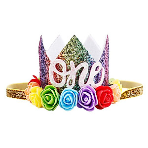 BGFKS Newborn Baby Girls 1st Birthday Photography Outfit Sets Layered Rainbow Tutu Skirt with Hairbow and Crown Headband