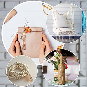 40 Sets Jute Tassels with 3 Wood Beads Natural Jute Rope Burlap Tassels for Christmas Tree DIY Craft Wood Beads Garland Project Wedding Home Party Decorations