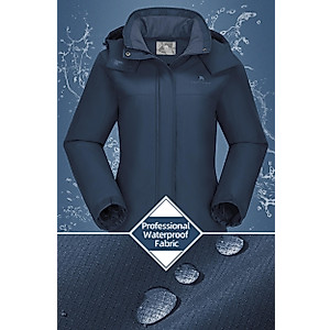 CAMEL CROWN Women's Ski Jacket Thicken Winter Snow Coat Warm Fleece Mountain Waterproof Female Jacket Hooded Windbreaker Blue 3XL