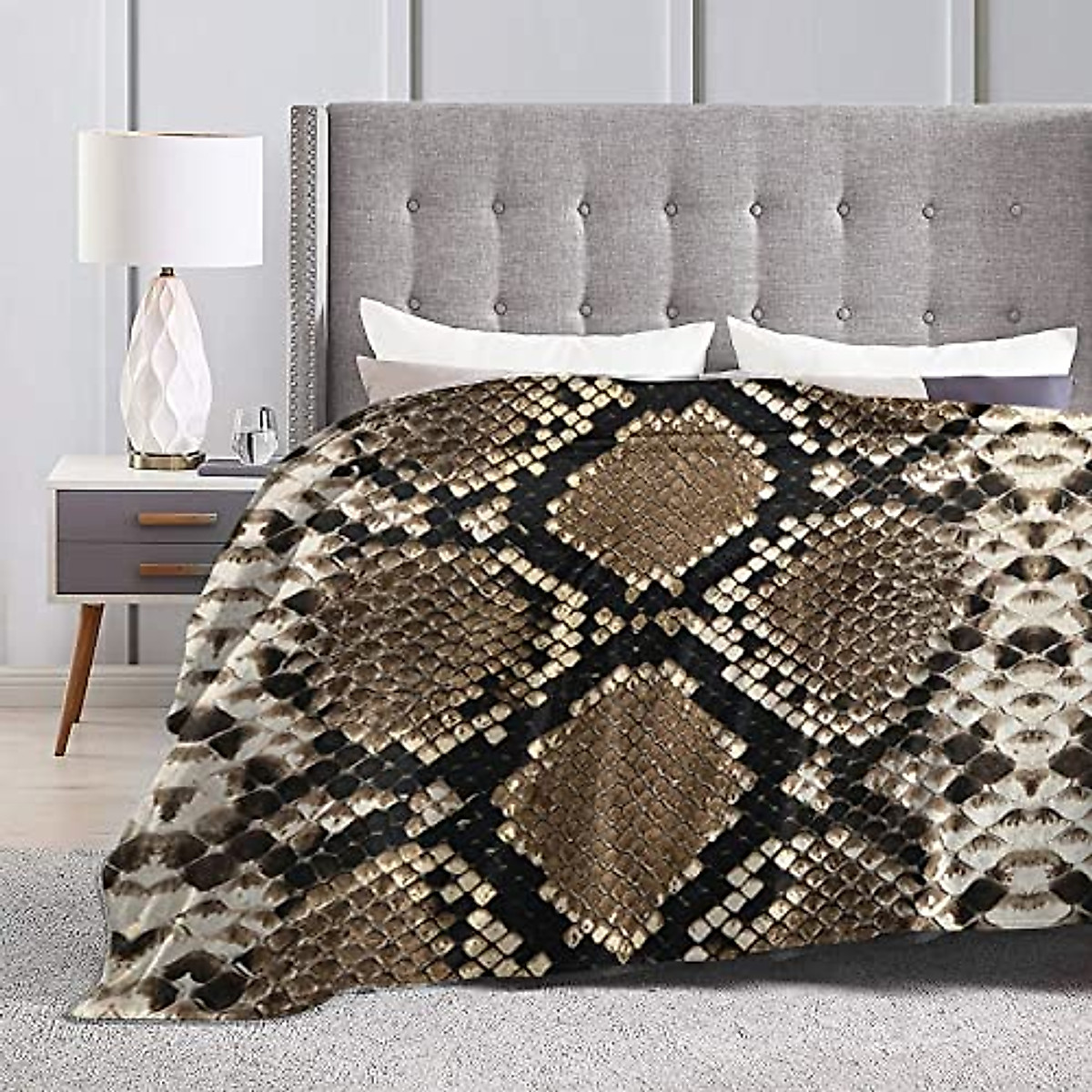 Prexill Snake Skin Soft Flannel Fleece Throw Blanket，Lightweight Warm Microfiber Plush Couch Sofa Bed Blanket (80"x60" Queen-Size for Adults…