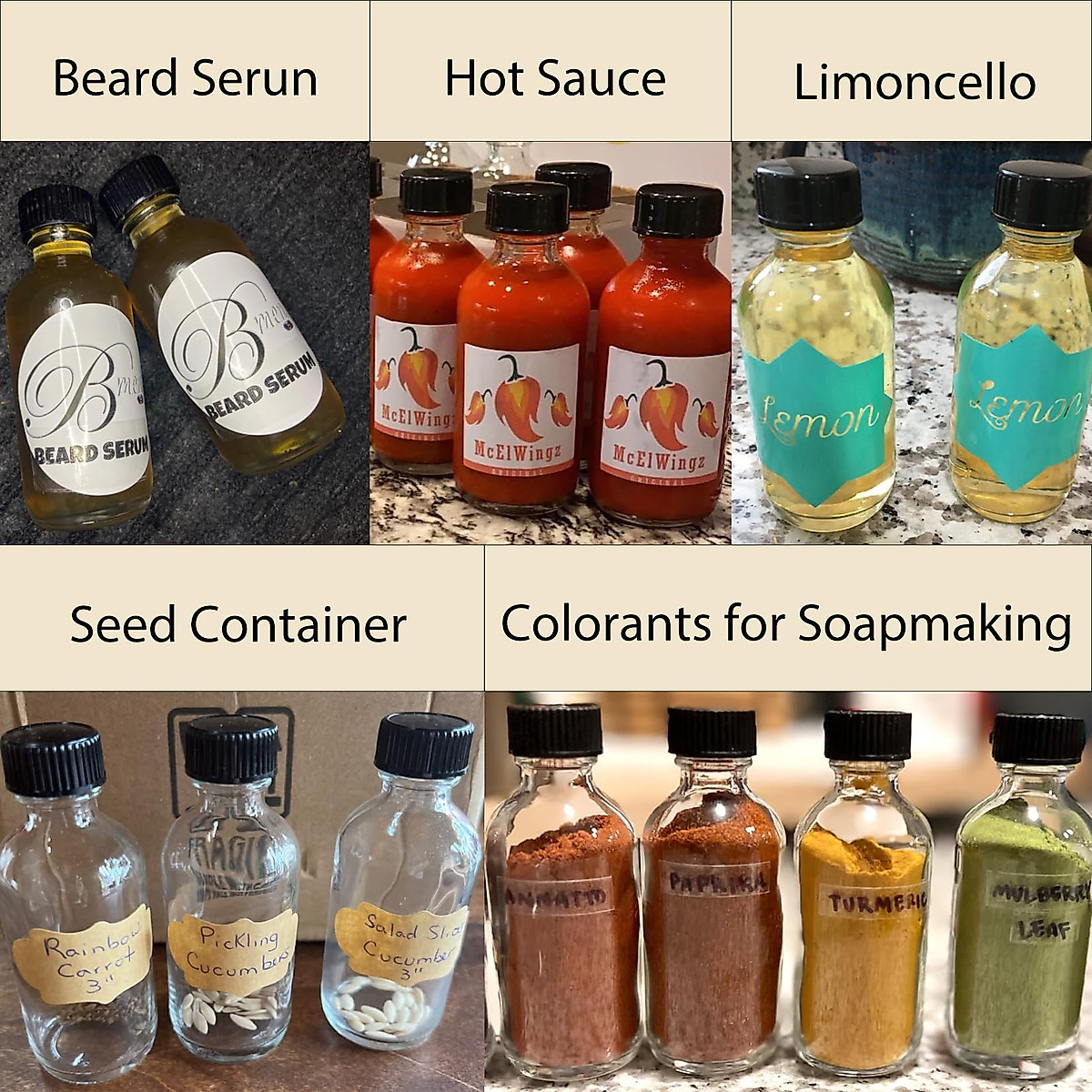 6 Pack Shot Bottles with Caps, 2 oz Glass Jars with Lids, Ginger Shots Bottles, Mini Glass Bottles or Decorative Bottles for Ginger, Vanilla Extract, Cinnamon, Honey, Cayenne, Wellness Shot, Hot Sauce