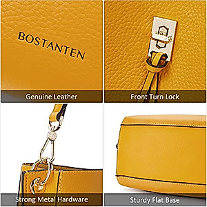 BOSTANTEN Women Handbags Leather Designer Tote Purses Lady Crossbody Bucket Shoulder Hobo Bags for Work Daily (Yellow)