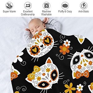 LAKIMCT Cute Sugar Skull Cat Round Soft Baby Blankets for Boys Girls, Newborn Blanket for Suitable for Swaddling Sleep Stroller Cover Nursery Blanket, 35 Inch
