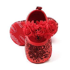 OAISNIT Baby Girl Mary Jane Flats Sparkly Soft Infant Princess Dress Crib Shoes with Headband