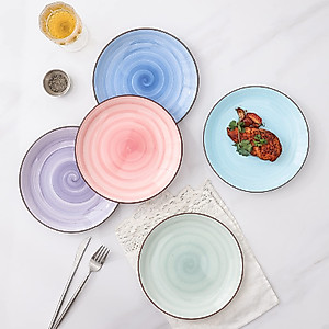 Selamica Ceramic 8 inch Dinner Plates, Small Dessert Salad Plates, Porcelain Serving Plate for Appetizer, Pancakes, Steak, Set of 6, Gradient Color