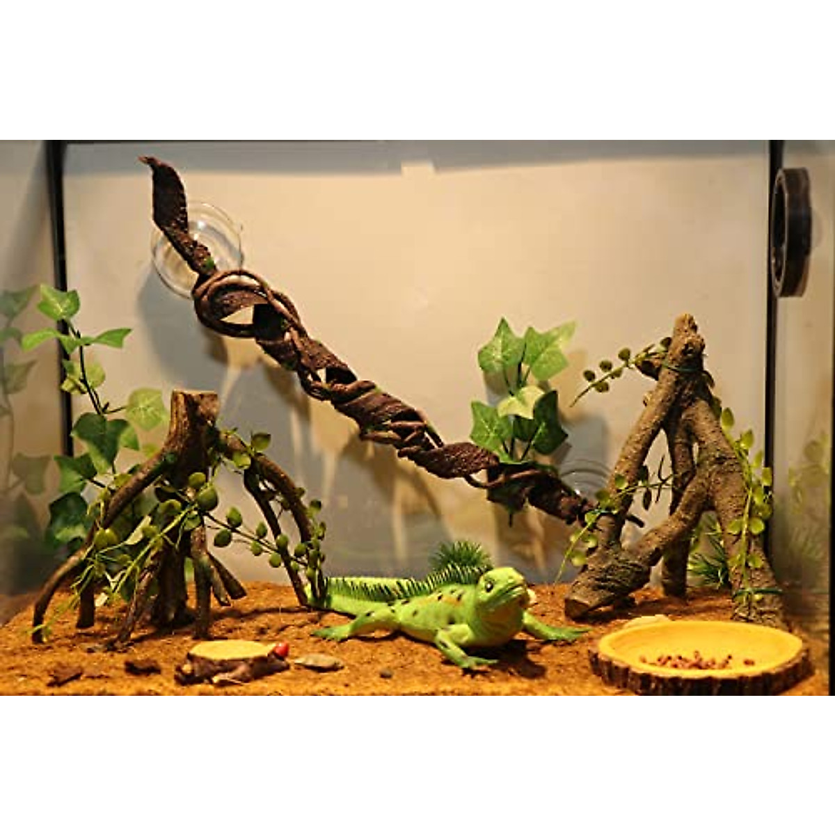 AQUA KT Reptile Corner Branch with Green Leaves Terrarium Desert Habitat Decoration for Lizard Snake Bearded Dragon Chameleon Hermit Crab Leopard Gecko Amphibian Climbing