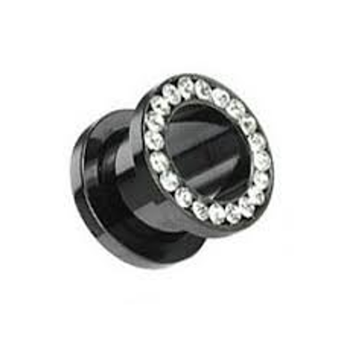 TOUCHNEW Black Anodized Titanium Over Surgical Steel Screw-on Plugs/gauges with Clear Diamond Cz Stones 2 Pieces (7/16" (11mm))