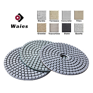 Waies 11 Packs 4 Inch Diamond Polishing Pads with 5/8"-11 Backer Pad 9 PCS Wet/Dry Polish Pad Kit for Drill Grinder Polisher 50-10000 Grit Pads for Marble Tile Quartz Granite Concrete Countertop
