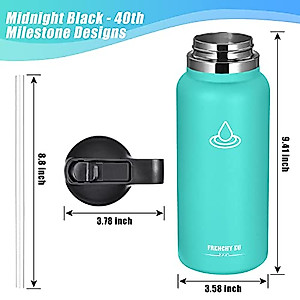 Frenchy EU Sports Water Bottle - 32 OZ, lids, Stainless Steel, Vacuum Insulated, Wide Mouth, Leak Proof, Reusable, Ecologique (Pacific)
