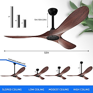 alescu Outdoor Ceiling Fan 52" with Remote Control,Modern Reversible DC Motor for Patio Bedroom Living Room Outdoor Ceiling Fans walnut finish