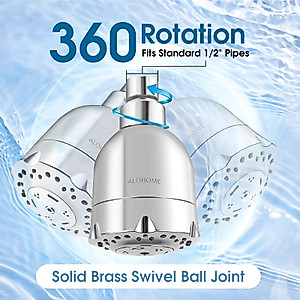 High Pressure Boosting Shower Head, ALOHOME 6 Powerful Spray Settings - Perfect for Low Water Pressure Homes, 3.6" Luxury Modern Chrome Finished Shower Head with 360° Adjustable Brass Ball Joint