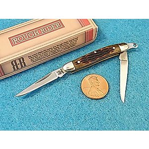 Folding Pocket Knife ROUGH RIDER RR183 Mini Muskrat Amber jigged bone Hunting Tactical Knife/bail 2 1/4" closed