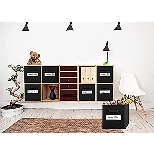artsdi Set of 10 Storage Cubes, Foldable Fabric Cube Storage Bins with 10 Labels Window Cards & a Pen, Collapsible Cloth Baskets Containers for Shelves, Closet Organizers Box for Home & Office,Black