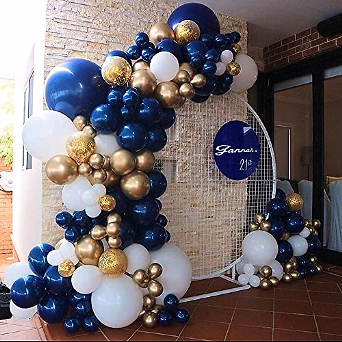 Navy Blue Gold White Balloon Arch Garland Kit-134pcs, 4 Size Navy Blue, White, Metallic Chrome Gold And Confetti Balloons For Baby&Bridal Shower, Birthday Party, Wedding, Graduation, Anniversary Party