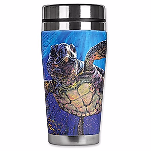 Mugzie "Sea Turtle" Stainless Steel Travel Mug with Insulated Wetsuit Cover, 20 oz, Black