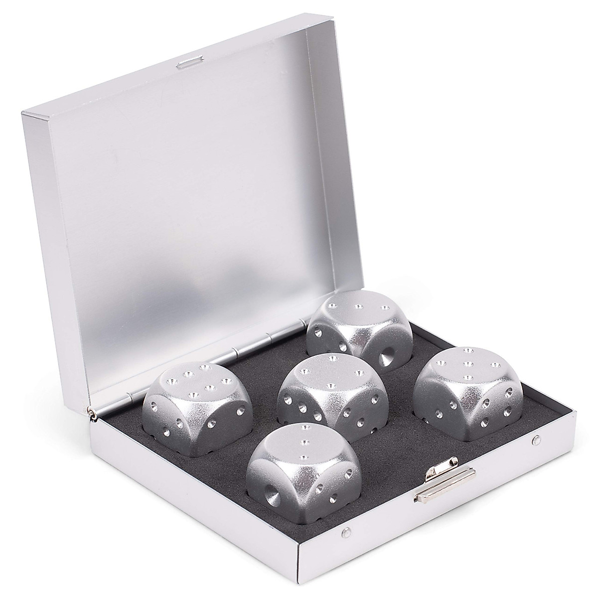 Divinity Boutique Brushed Silver Tone 3 x 2 Stainless Steel Metal Standard Dice Boxed Set of 5