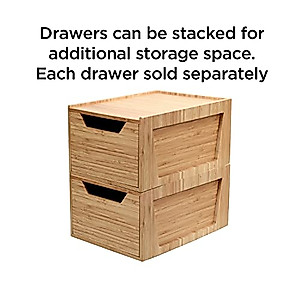 Tall Bamboo Drawer, Stackable Storage Solution for Kitchen Products, Office Supplies, or Bathroom Cosmetics & Toiletries, 12” x 9” x 6.25”