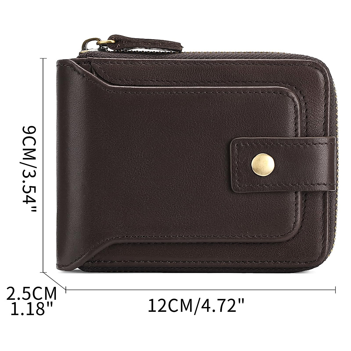 GOIACII Zipper Wallet for Men Genuine Leather RFID Blocking Mens Wallet with Zipper Coin Pocket ID Window Zipper Wallets Large Capacity