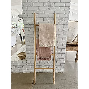 Sandstone & Sage Blanket Ladder | Hand Made Natural 5ft Decorative Wooden Ladder Shelf | Boho Farmhouse Decor to Use for Quilt Rack | Towel Rack for Bathroom | No Assembly Required | Sustainable Wood