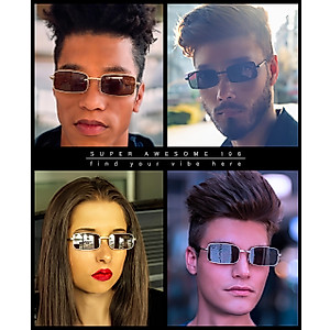 SA106 Mens Retro Vintage Narrow Rectangular Pimp Metal Sunglasses