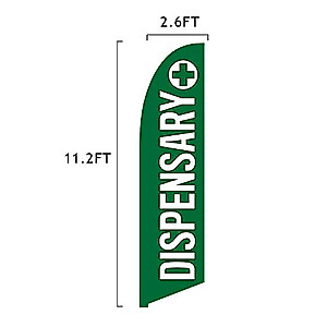 Vispronet Dispensary Feather Flag – 2.6ft x 11.2ft Swooper Flag – Knitted Polyester Material – Advertising Sign – Dispensary Supplies for Businesses – Printed in the USA – Flag Only