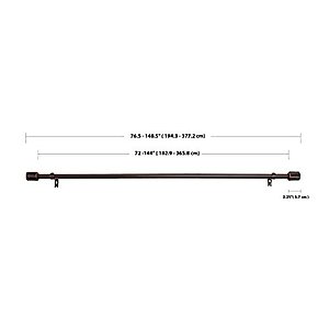 Amazon Basics 1" Curtain Rod with Cap Finials, 72" to 144" and Amazon Basics 1" Curtain Clip Ring, Set of 7, Espresso (Dark Bronze)
