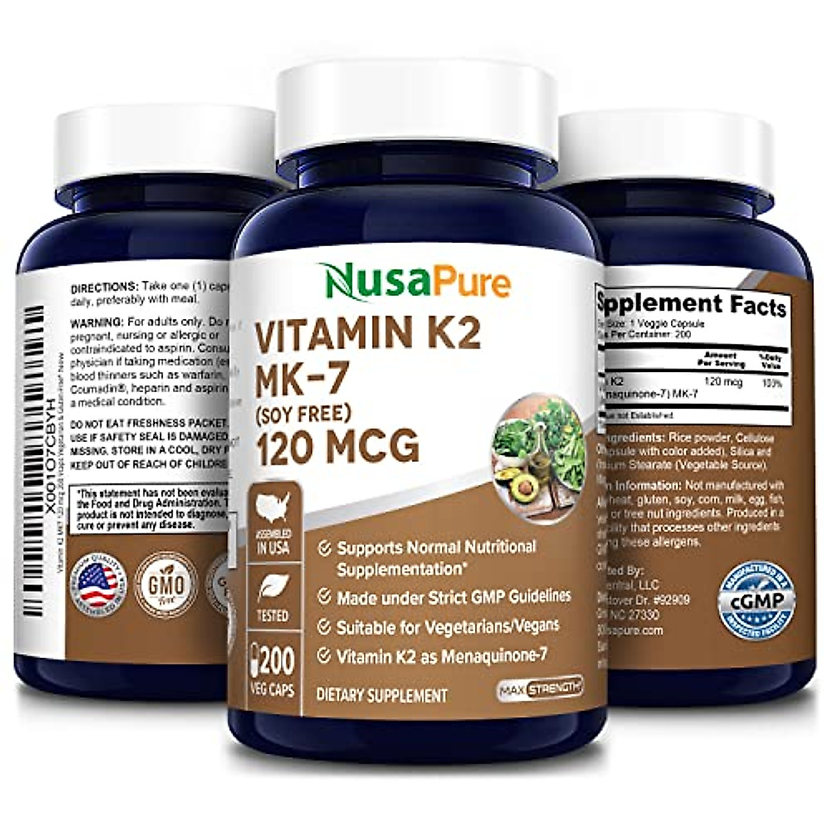 NusaPure Vitamin K2 MK7 120 mcg 200 Veggie Caps (Non-GMO, Vegan & Gluten Free)