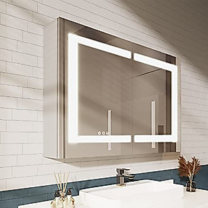 LIGMIRR Bathroom Medicine Cabinet with Lights, 36×24 Inch LED Medicine Cabinet with Mirror, Wall Cabinet with Shelves, Double Door Lighted Medicine Cabinet with Defogger, Dimmable, Wall Mount