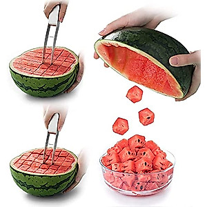 Watermelon Slicer Choxila,Stainless Steel Watermelon Cutter Cool Watermelon Knife Fun Watermelon Cutting Tool with 2PCS Forks