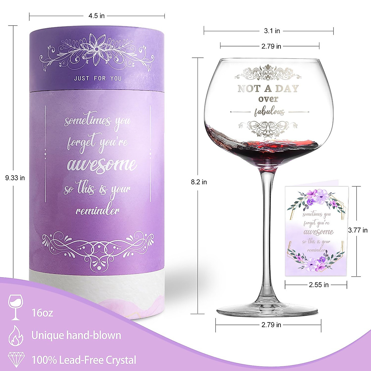 Gifts For Women,Not a Day Over Fabulous Personalized Wine Glasses Birthday Gifts Wine Glass Mothers Day Gifts For Women, Unique Gift Ideas for Her Mom Friends Female Her Wife Girlfriend Coworkers