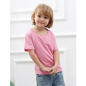 COSLAND Kids Plain Tshirts Boys Short Sleeve Shirt, Pink, Small