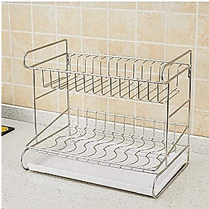 Plate Rack Draining Dish Rack 2 Tier Dish rack 304 Stainless Steel Dish Drainer Rack Holder Dish Drying Rack with Removable Draining Pan Plate Holder