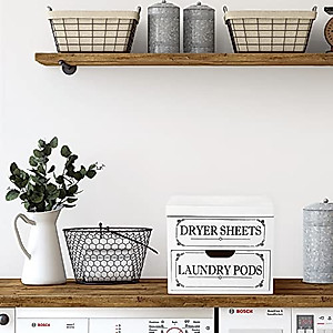 Tatuo Dryer Sheet Holder with Hinged Lid Farmhouse Dryer Sheet Dispenser Rustic Dryer Sheet Container Dryer Sheet Box Laundry Room Decor for Laundry Room Organization Fabric Sheet Laundry Pods, White