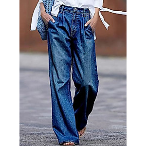 EVALESS Womens Fashion Wide Leg Jeans Boyfriend High Waist Baggy Jeans Summer Loose Y2K Streetwear Denim Pants Blue 12