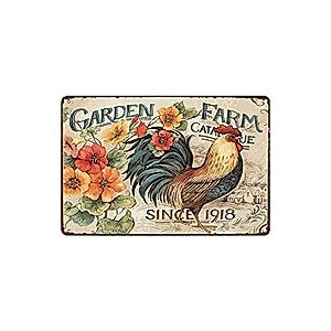 Retro Vintage Garden Farm Chicken Flower Metal Tin Sign Home Bar Cafe Retaurant Wall Decor Signs 12x8inch