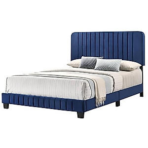 Indulge in Opulence with King Bed in Navy Blue Velvet - Channel Tufted Elegance, Customizable Mattress Support, Effortless Assembly, Versatile Sizing, and Diverse Color Selection!