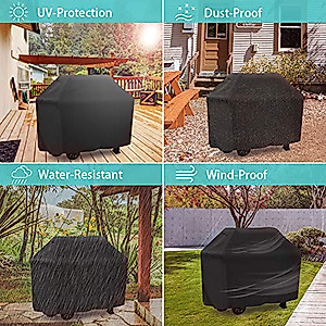 Grill Cover 58 inch, iCOVER Waterproof BBQ Gas Grill Cover, Polyester Easy On/Off, Dustproof Fade Resistant for Weber Char-Broil Nexgrill and More Grills