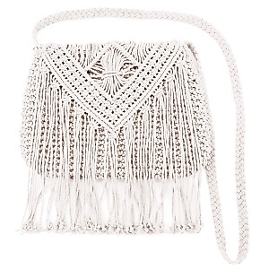 DIGOGO Womens Cotton Crochet Fringe Crossbody Shoulder Bag Bohemian Summer Beach Purse Handwoven Straw Bag