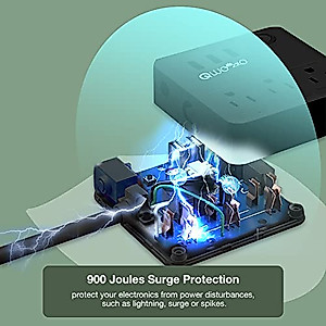 QWOZUEO Power Strip with USB, Outlet Extender with Night Light, 3 Outlet 3 USB Ports Desktop Charging Station, 4 ft Smart Power Strip, Small and Portable Travel Extension Cord for Home Office Hotel