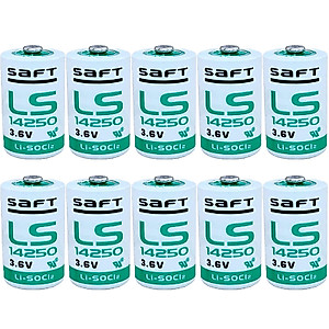 WELLVEUS LS14250 1/2 AA 3.6v Lithium Battery 14250 Replaceable Battery for SAFT LS14250 1200mAh(Pack of 10)